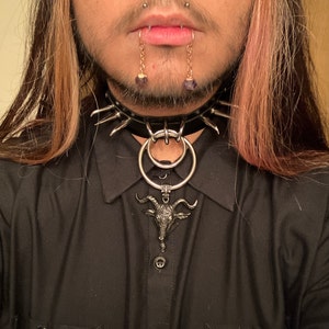 Choker Hand Made Spiked Gothic Leather Choker Baphomet Choker Metal ...