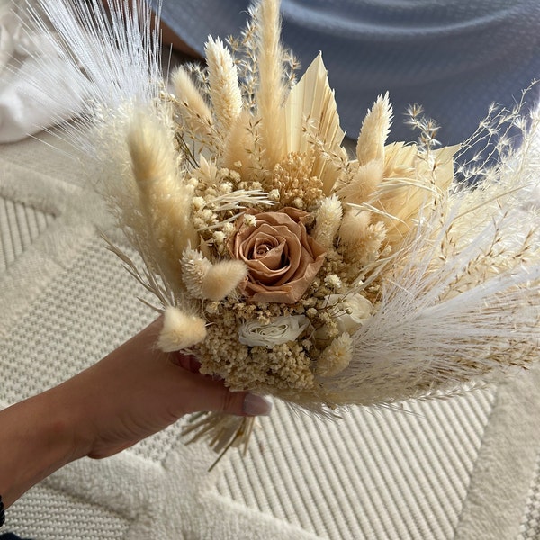 Neutral Bridal Bouquet & White Dried Wedding Flowers - Etsy