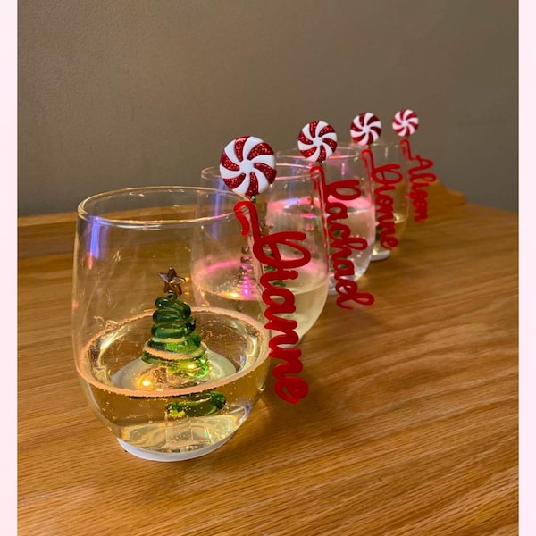 Wedding Wine Glass Name Tags - Wine Glass Charms - Wedding Wine Glass ...