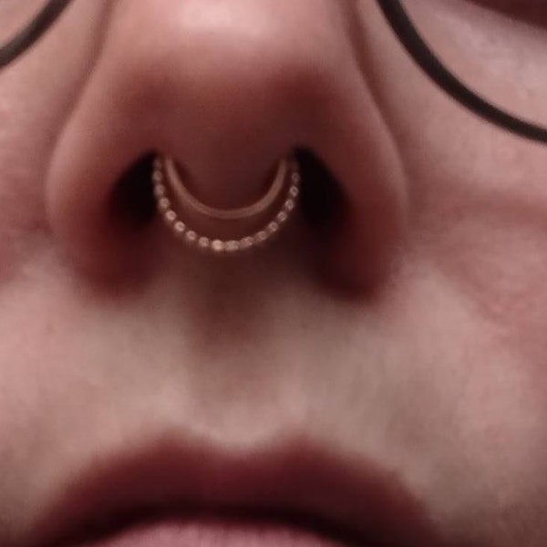 Stacked Septum Ring, Solid Gold Septum Jewelry, Septum Piercing, Beaded ...