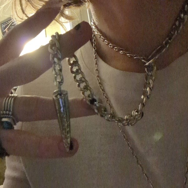 Silver Heavy Metal Steel Lariat Necklace With Steel Tusk Pendant Goth ...