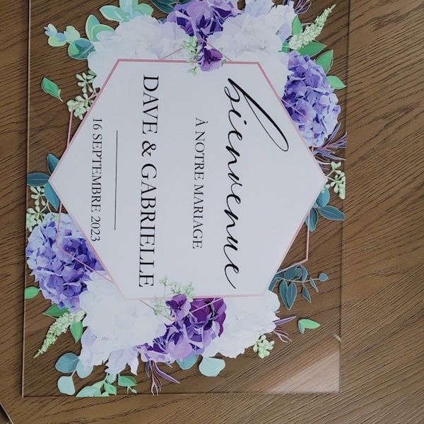 Purple Floral Printed Acrylic Wedding Sign | Floral Clear Acrylic ...