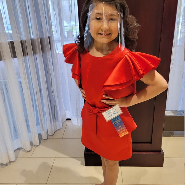 Red Interview Dress Pageant Red Dress With Peplum and Bow Girls Satin ...