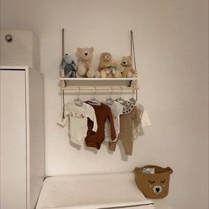 2 Tier Nursery Shelf With Clothes Rail, White Shelf With Rail, Double ...