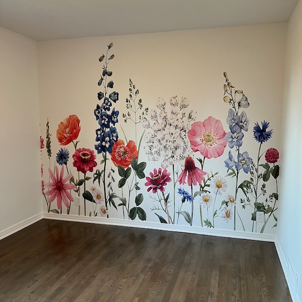 Watercolor Wildflower Field Mural Wallpaper - Peel and Stick - Etsy