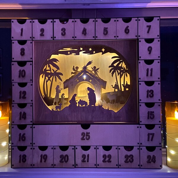 Large Lighted Christmas Advent Calendar With 24 Drawers to Hide Treats ...