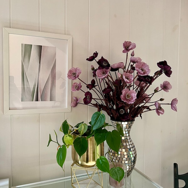 20" Fall Dusty Purple Lilac Faux Poppy Flowers Branch-4 Blooms Each ...
