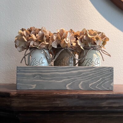 Farmhouse Decor Centerpiece Floral Rustic Mason Jar Centerpieces Wood ...