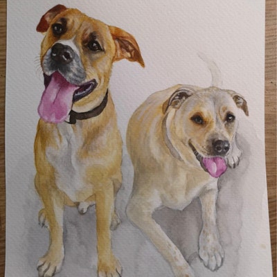 Original Hand Portrait Custom Two Dogs Portrait Double Pet Portrait ...