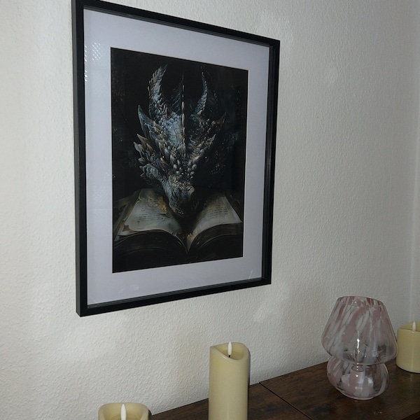 Large Book Dragon Painting, Art Print Poster, Gothic, Fantasy Wall ...