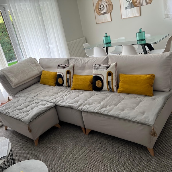 Linen Sofa Topper Couch Cover Pet Friendly Custom Size Handmade Couch ...