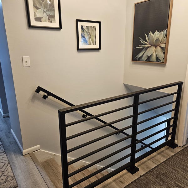 Modern Rectangle Slim Black Handrail for Stairs, Modern Black Stair ...