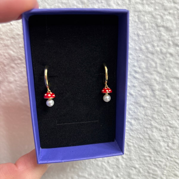 Dainty Mushroom Earrings With Pearl Design by Pearl’s Tale• Minimalist ...