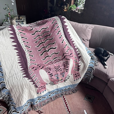 Minimal Japanese Art Throw, Minimalist Japandi Woven Blanket, Minimal ...