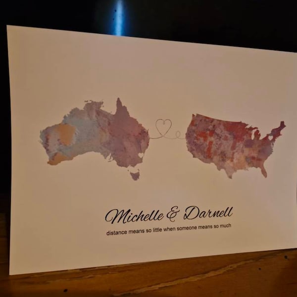 Personalised Map Print - Any Two Countries - Custom Map Art - Available ...