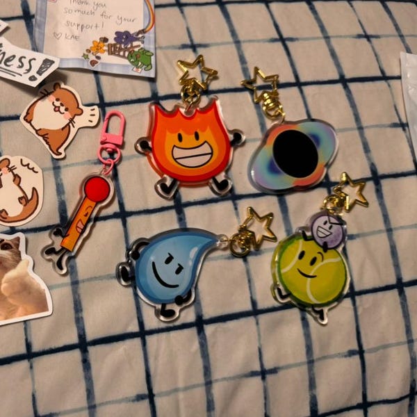 BFDI Keychains - 2.5" Acrylic - Firey, Bubble, Teardrop, Golfball ...