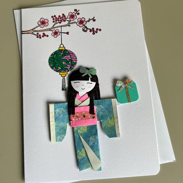 Origami Geisha Greeting Card, Japanese Geisha Card, Origami Card ...