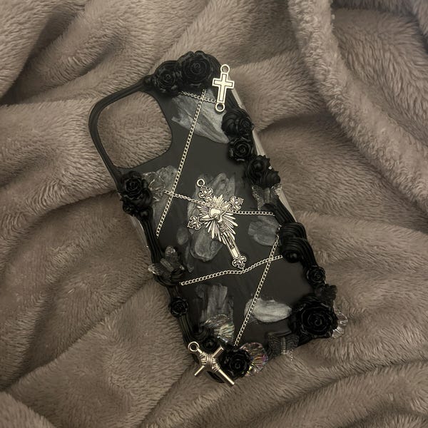Decoden Phone Case, Black Baroque Phone Case, Cross/rose/chain 3D Phone ...