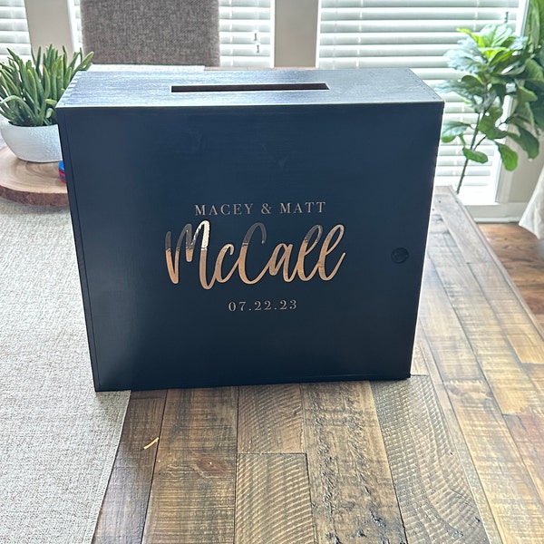 Personalized Wedding Card Drop Box | Engraved Slidetop Wood Box With ...