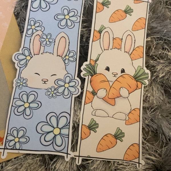 Bunny Rabbit Carrot Bookmarks | Illustrated Bookmarks | Bookmarks ...