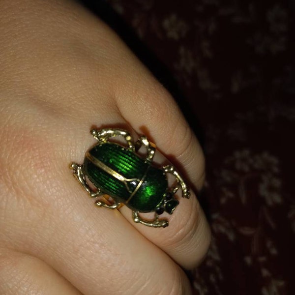 Green Beetle Ring Women's Big Ring With Scarab Cicada Jewelry Enamel ...