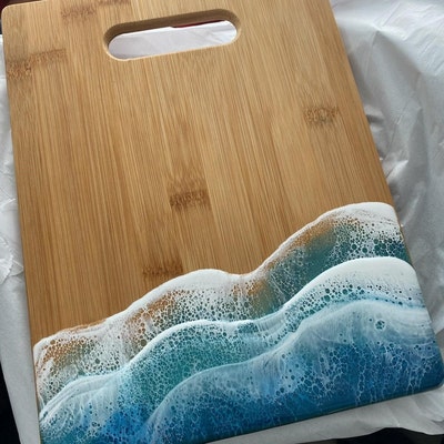 Ocean Wave Bamboo Cutting/cheese Board Made With Epoxy Resin, Rectangle ...