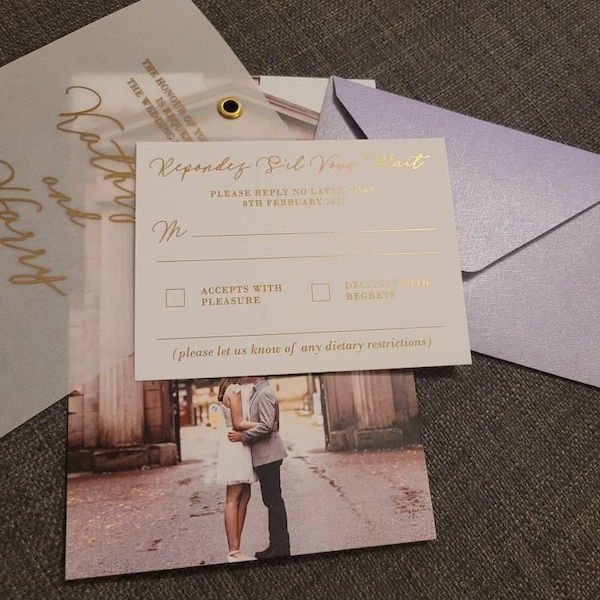 Gold Foil Vellum Photo Wedding Invitation Suite, Personalized ...