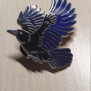 Hard Enamel Pin, Silver Plated Crow Lapel Pin, Unique Gift for Bird ...