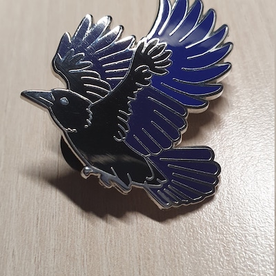 Hard Enamel Pin, Silver Plated Crow Lapel Pin, Unique Gift for Bird ...