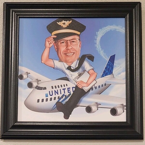 Cartoon Pilot Portrait, Pilot Gifts, Aviation Gifts, Airplane Airline ...