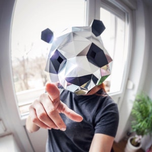 Make Panda Mask,diy 3D Mask,pdf,pattern Mask,polygon Paper Mask ...