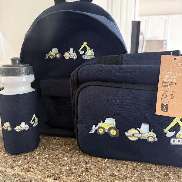 Personalised Construction Backpack Set: Rucksack, Lunch Bag & Water ...