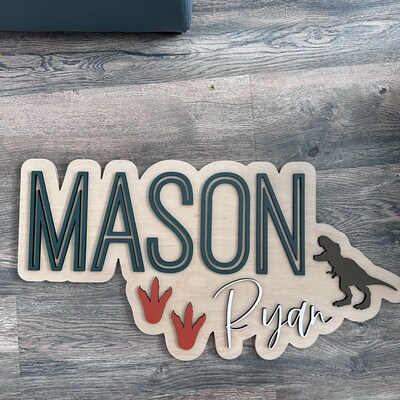 Dinosaur Name Sign, Large Wood Name Sign, Nursery Name Sign, Dinosaur ...