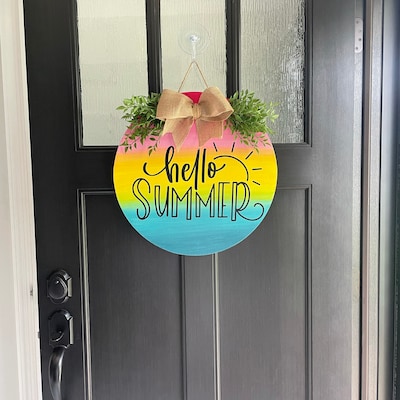 Hello Summer Door Hanger Summer Sign Beach Decor Rainbow - Etsy