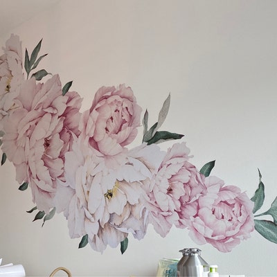 Peony Flowers Wall Sticker, Vintage Watercolor Peony Wall Stickers Peel ...