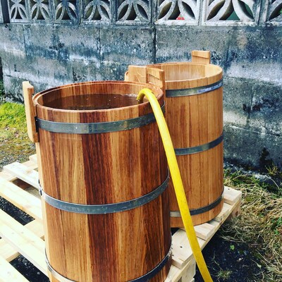 Wooden Oak Bucket 10L 15L Rustic Whiskey Barrel / Round Water Pail With ...