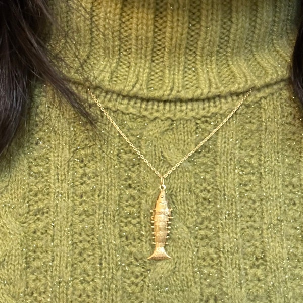 925 Sterling Silver Moveable Gold Fish Necklace, Sea Lover Necklace ...