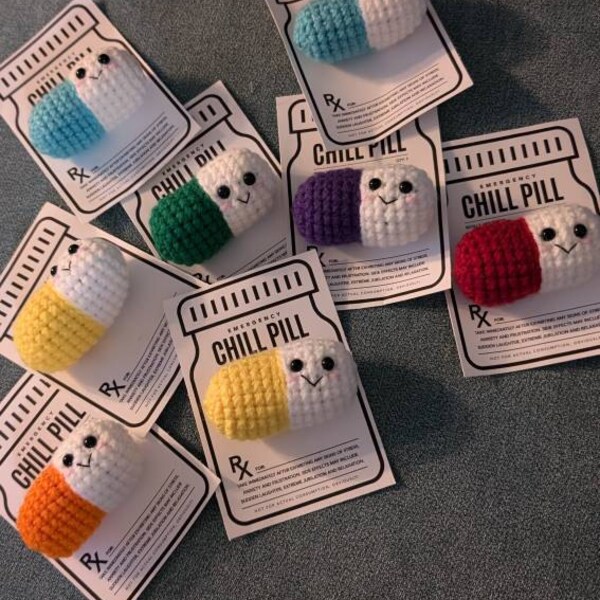Handmade Crochet Amigurumi Chill Pill Emotional Support - Anxiety Buddy ...