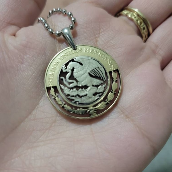Eagle With Snake in Beak Pendant & Necklace Mexico 10 Pessos Aztec ...