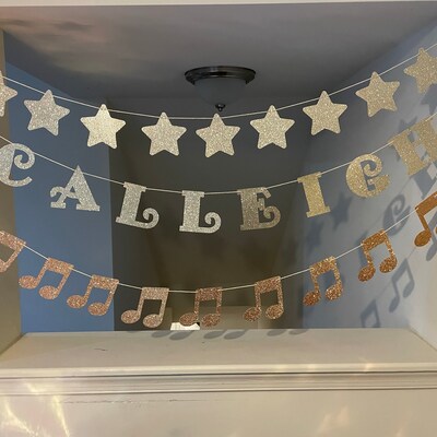 Music Note Garland, Glitter Music Note Banner, Music Party Decorations ...