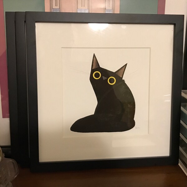 Black Cat Look Back Print - Cat Illustration - Cute Art - Cat Lover - Etsy