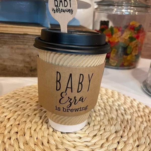 Custom Baby is Brewing Personalized Natural Brown Kraft Coffee Sleeves ...