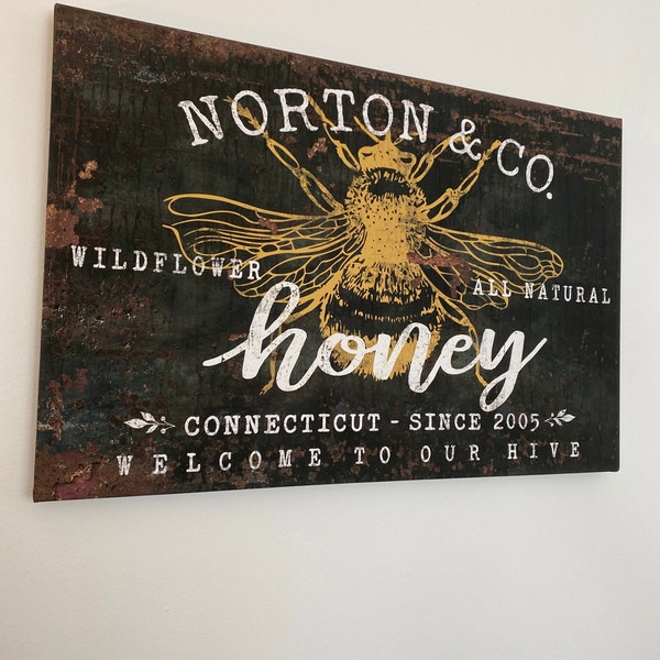 Honey Bee Sign Personalized Farm Fresh Honey Modern Farmhouse Wall ...