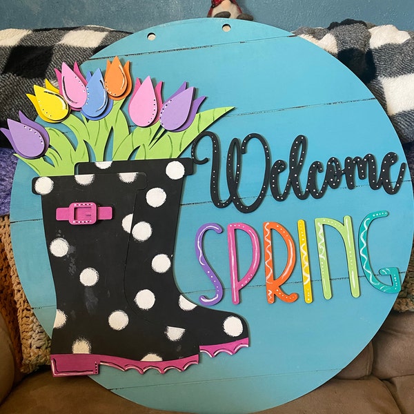 Welcome Spring Rainboots Door Hanger | Spring Porch Decor | DIY Spring ...