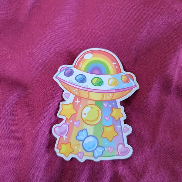 Rainbow UFO Sticker - Transparent Sticker - Vinyl Sticker - Die Cut ...