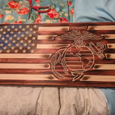 Rustic American Marine EGA Wooden Flag Custom Made From Premium Pine ...