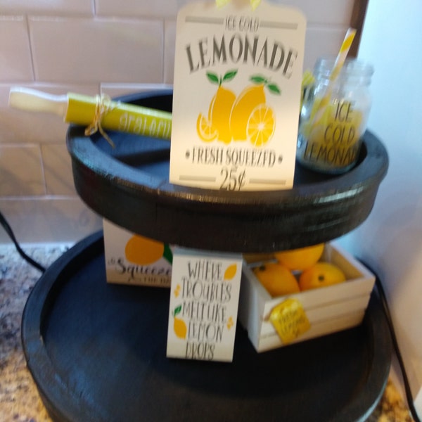Lemon Tiered Tray Decor, Summer Tiered Tray Bundle, Lemonade Tiered ...