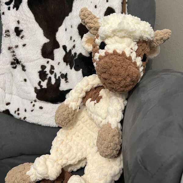 Mini Cow Snuggler Western Baby Nursery Decor CUSTOM Crochet Cow Lovey ...