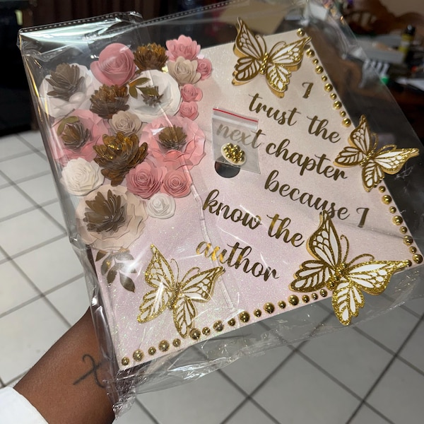 Graduation Cap, Pink Flower Grad Cap, Graduation Pink Cap, Pink and ...