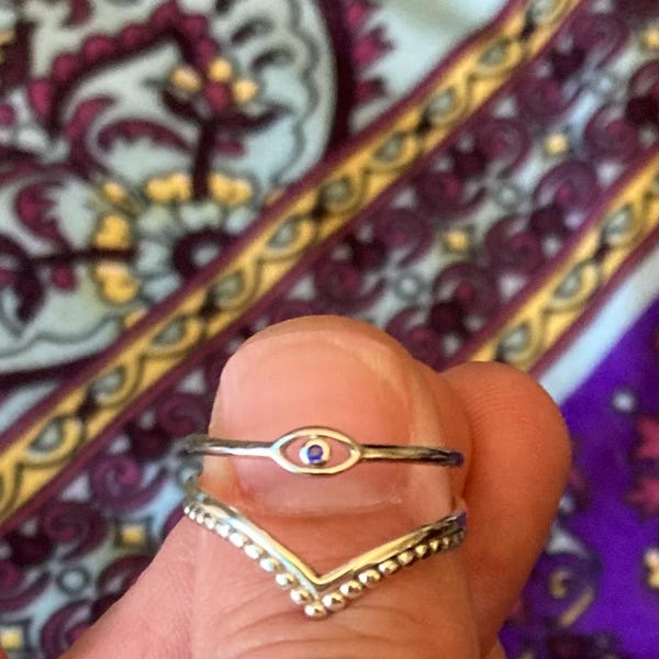 Sterling Silver Evil Eye Ring, Delicate Blue Eye Jewelry, Tiny ...